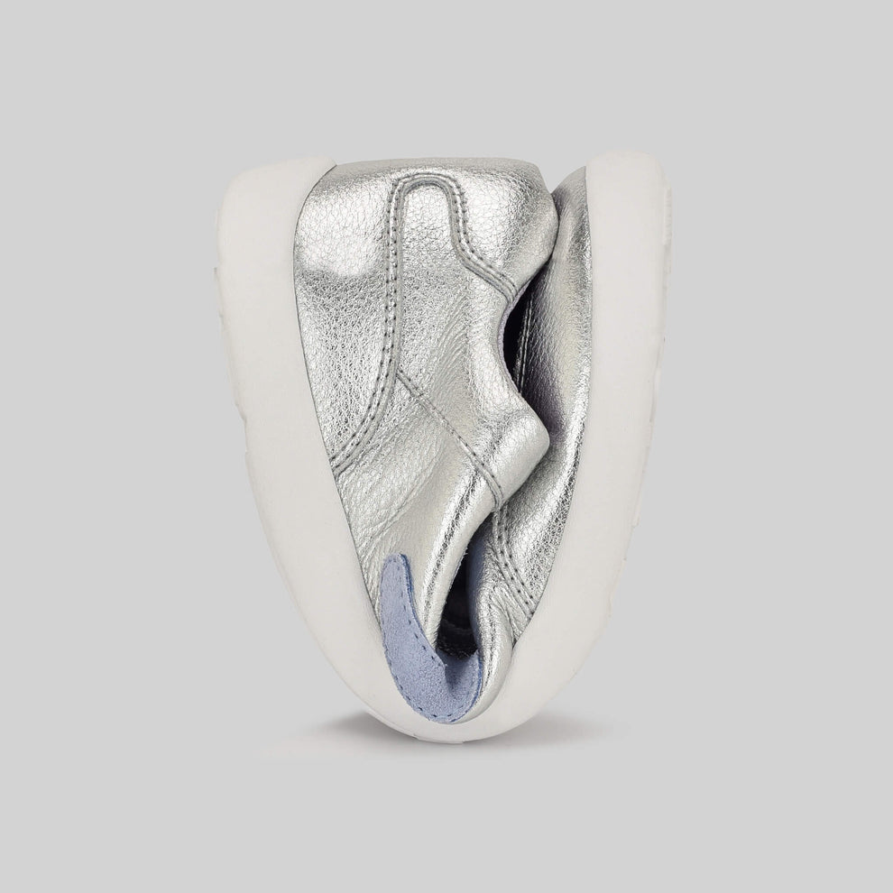 Girls Metallic Silver Polo Trainer | Kids Barefoot Shoes | BGreater