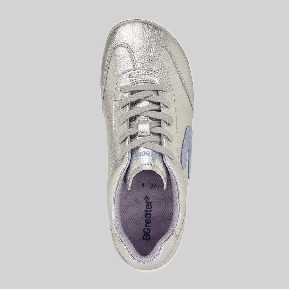 Girls Metallic Silver Polo Trainer | Kids Barefoot Shoes | BGreater
